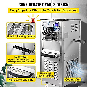 VEVOR Commercial Ice Cream Machine with Two 12L Hoppers Soft Serve Machine with 3 Flavors Commercial Ice Cream Maker 2500W Compressor Soft Ice Cream Machine with LCD Panel for Restaurants Snack Bar