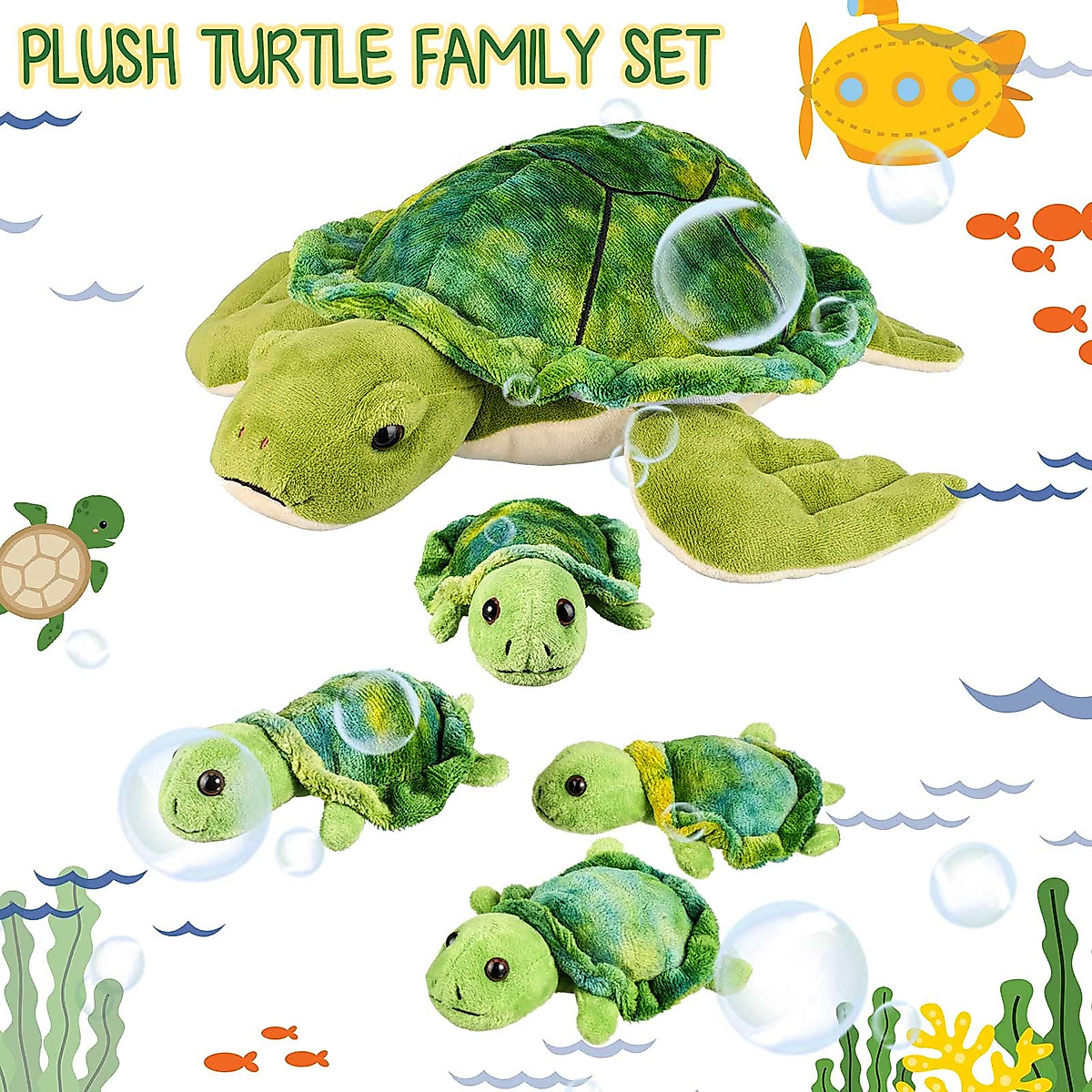 Aoriher 5 Pieces Plush Turtle Set 12 Inch Stuffed Sea Turtle Mom with 4 Little Plush Turtles Soft Plush Stuffed Animal Toys Tortoise Hugging for Birthday Party Favors Easter, Christmas (Cute Style)