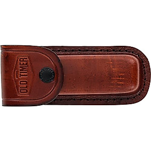 Old Timer 7OT Cave Bear Traditional Lockback Pocket Knife with 3.9in High Carbon Stainless Steel Blade, Sawcut Handles, and Leather Belt Sheath for Hunting, Camping, Whittling, EDC, and Outdoors