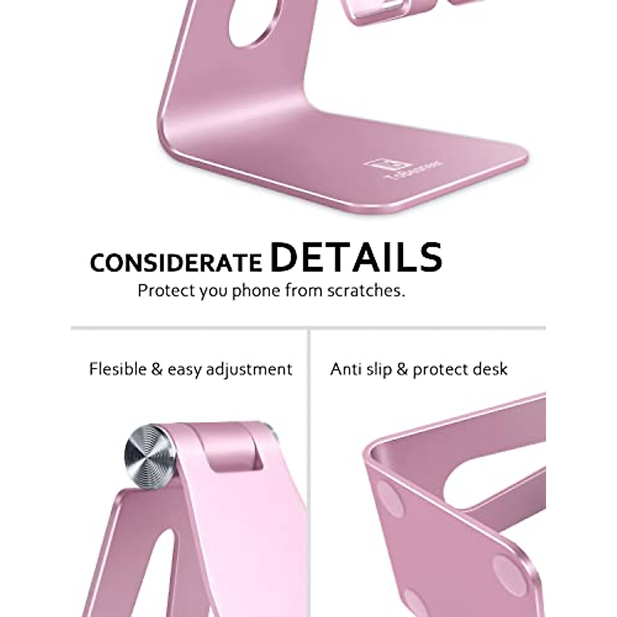 Tobeoneer Adjustable Cell Phone Stand Desktop Phone Holder, Aluminum Desk Stand Cradle Dock for iPhone 13 12 Mini 11 Xr Xs max 8 7 6 6s 5 Plus Samsung Huawei All Smartphones (Rose Gold)