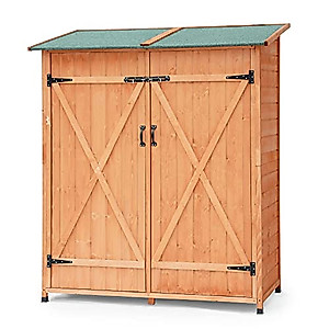 MELLCOM Outdoor Wood Storage Shed, 63“ Garden Shed with Double Lockable Doors, Weather Resistant Tool Shed Organizer for Patio, Garden, Backyard, Lawn
