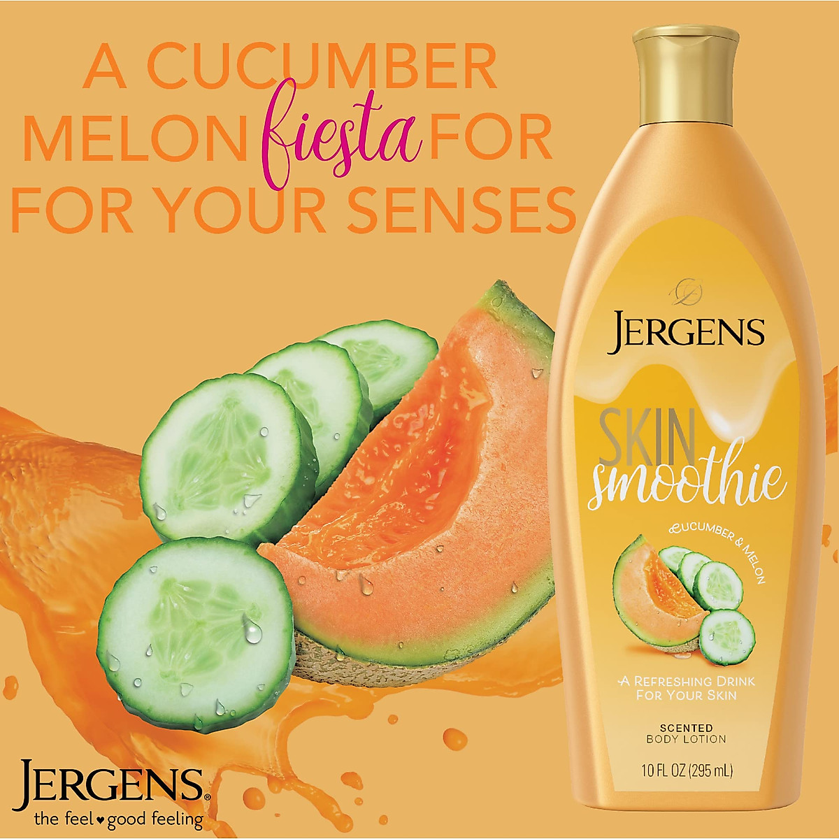 Jergens Skin Smoothie Body Lotion, Cucumber & Melon Scented Moisturizer, 24hr Hydration, Dye Free Formula, 10 Fl Oz (Pack of 3)
