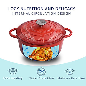 4.5 QT Enameled Cast Iron Dutch Oven with Lid Round Dutch Oven Big Dual Handles Classic Round Pot for Home Baking, Cooking, Red