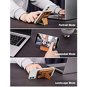 Tomorotec Wallet Phone Card Holder Compatible with MagSafe Apple iPhone 12/13/14 Series Easy Access Magnetic Synthetic Leather Phone Wallet Fits 3 Cards Phone Stand for Multiple Viewing Angles (Brown)