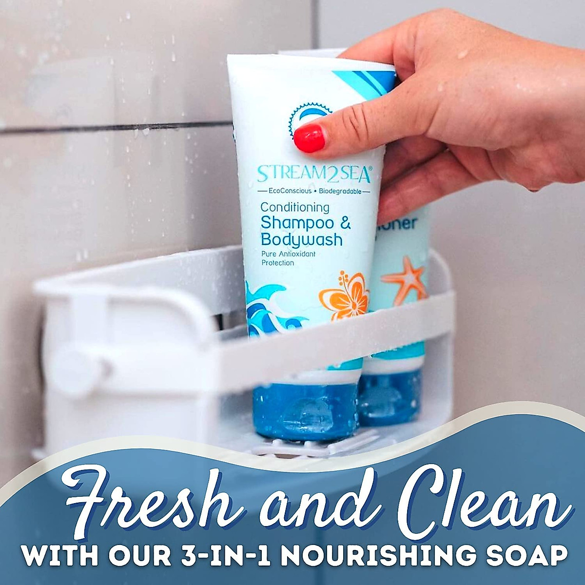 STREAM 2 SEA 3 in 1 Hair Shampoo Bodywash and Conditioner For Outdoor Activities, 6 Fl oz Reef Safe, All Natural and Organic Camping Shampoo and Liquid Soap, Paraben Free All In One Skin, Hair Care