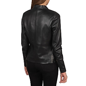Excelled Leather womens Lambskin Scuba Leather Jacket, Black, Large US