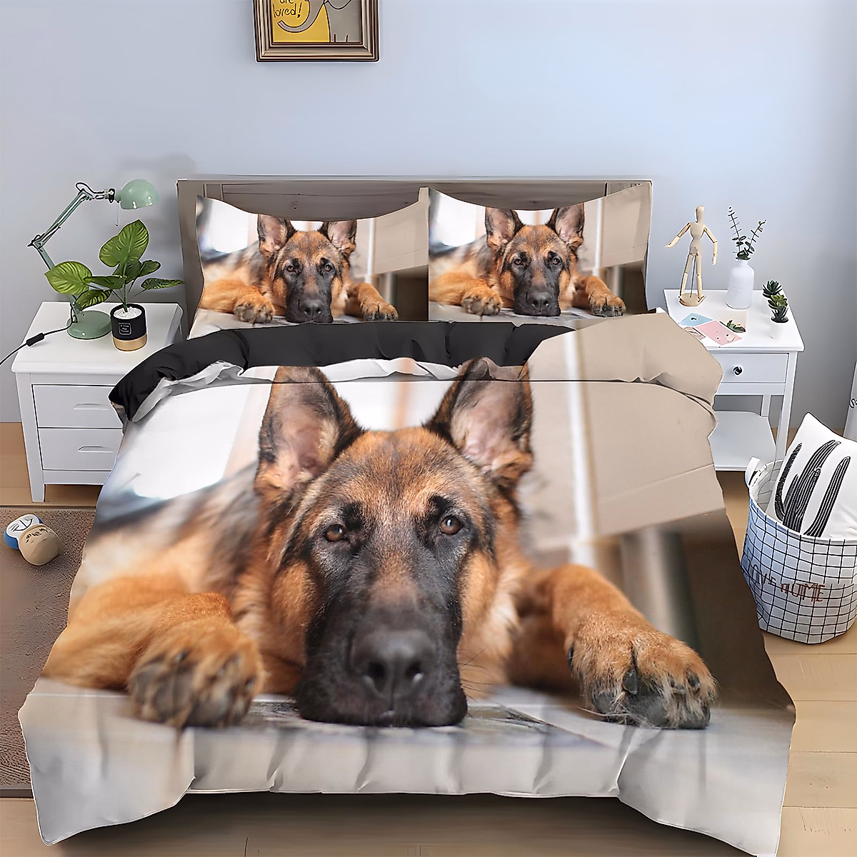 Brown German Shepherd California King Duvet Cover Animal Print Bedding Soft Microfiber Comforter Cover and 2 Pillow Shams 20"X36", Bed Set Duvet Covers with Zipper for Home Room Decor