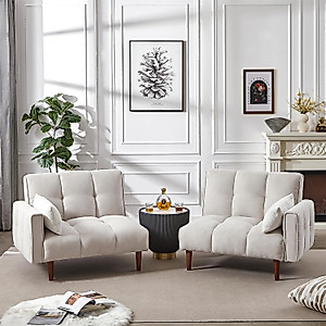 Modern Corduroy Futon Sofa Bed, Convertible Folding Sleeper Sofa, Adjustable Backrest Memory Foam Couch Double Loveseat,Split Leisure Chair & Double Lounge Chair,Accent Chair (Light Ivory)