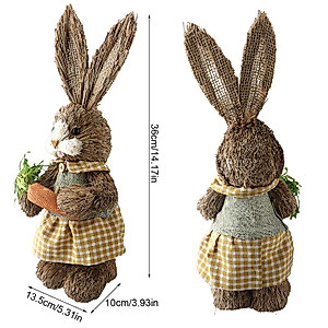 Keebgyy 14inch Easter Bunny Figures, Simulation Standing Rabbit Ornaments with Carrot Holding Basket Decorations for Party Home Garden Holiday Decor Gifts