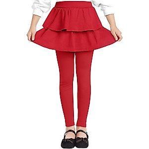 Witwot Toddler Girl Leggings with Skirt Tutu Pants Uniform 5-6 Years Red