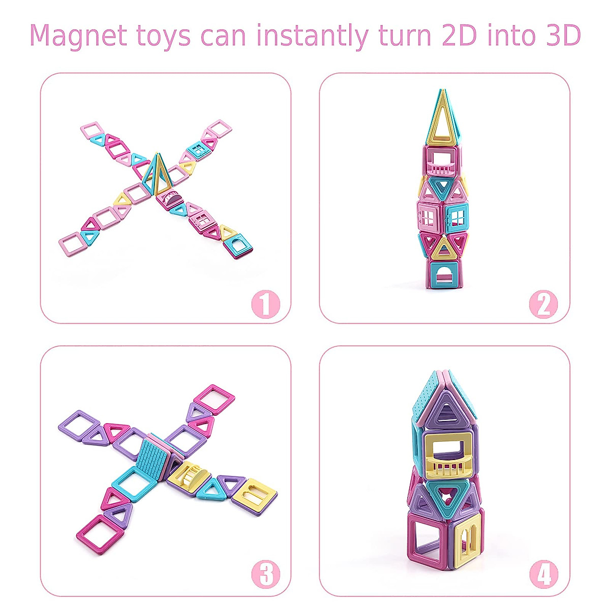 ASOK 3D Castle Magnetic Building Tiles 160pcs Development & Educational Magnetic Blocks Toys for Boys and Girls Ages 3 4 5 6 7 8 Years Old Macaron Color Learning Toys Gifts for Children Kids