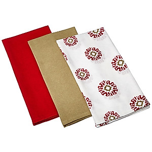 Kay Dee Designs Cafe Express Flour Sack Towels Set of 3 26x26 Medallion Design & Solids Boho Feel