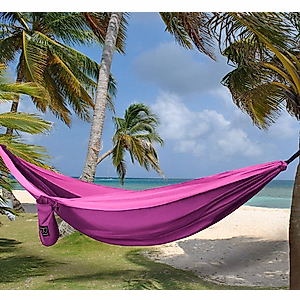 Gold Armour Camping Hammock with Bug Net - XL Double Hammock Portable Hammock Camping Accessories Gear Mosquito Bug Net Set for Outdoor Indoor, USA Based Brand (Fuchsia & Pink)