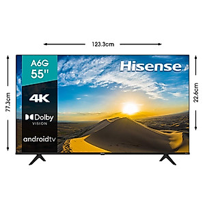 Hisense 55A6G 55-Inch 4K Ultra HD Android Smart TV with Alexa Compatibility (2021 Model), Black, TV Only