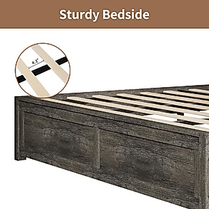 LUXOAK King Size Farmhouse Wooden Bed Frame, Platform Bed Frame with 49.2" Headboard/No Box Spring Needed/Noisy Free/Easy Assembly/Grey