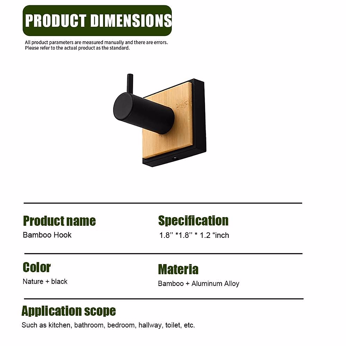 Sino Salected Bamboo Coat Hooks Wall Mounted Chocolates - 3 Pack Heavy Duty Towel Hooks for Wall Hanging Wood Black Rustproof Coat Rack Wall Mount Wall Hooks Bag Key Hat Hanger