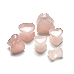 Mystic Metals Body Jewelry Rose Quartz Stone Heart Plugs - 7/16" - 11mm - Sold As a Pair