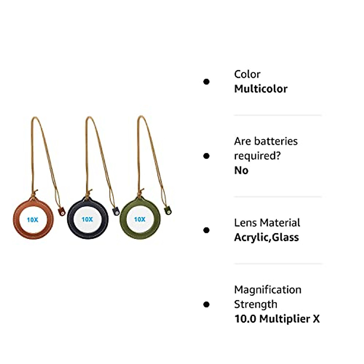 3Pcs Leather Necklace Magnifying Glass, 10X Reading Magnifier for Seniors & Kids, 80MM Magnifying Lens for Book Newspapers Reading,Inspection, Coins, Jewelry, Exploring