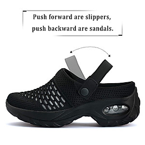 Women's Mesh Garden Shoes Air Cushion Mule Clogs Lightweight Walking Shoes Black EU40 US9.5