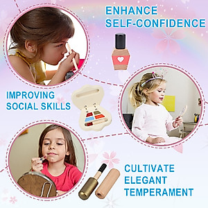 XAOHAO Pretend Play,Wooden Beauty Salon Toys for Girls, Make Up Set Toy Gift,15 Pieces Makeup Play Set with Makeup,Perfume,Lipstick,Mirror, Hair Dryer,Mascara, Cosmetics Case and Storage Bag
