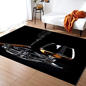 Non-Slip Area Rugs Room Mat- Ashtray Cigar Wine Glass Unhealthy Habit Home Decor Floor Carpet for High Traffic Areas Modern Rug Kitchen Mats Living Room Pads, 2'7''x5
