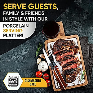 Steak Serving Plate by Chef's Unique -13" Wooden, Porcelain Serving Plates