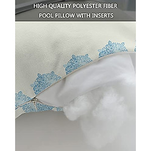 Recliner Head Pillow Ledge Loungers Chair Pillows with Insert Boho Aqua and Purple Flower Floral Lumbar Pillow with Adjustable Strap Outside Patio Decorative Garden Cushion for Bench Couch, 2 PCS