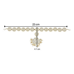 I Jewels 18k Gold Plated Indian Wedding Bollywood Floral Kundan Pearl Studded Rajasthani Sheeshphool/Mathapatti for Women (T2066W)