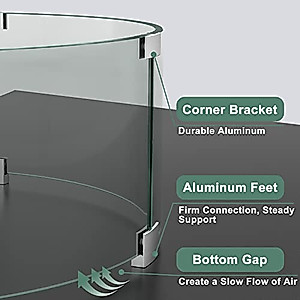 GASPRO 23" x 8" Glass Wind Guard for Round Fire Pit Table, Thick and Tall Tempered Glass Panel with Hard Aluminum Corner Bracket & Feet, Easy to Assemble