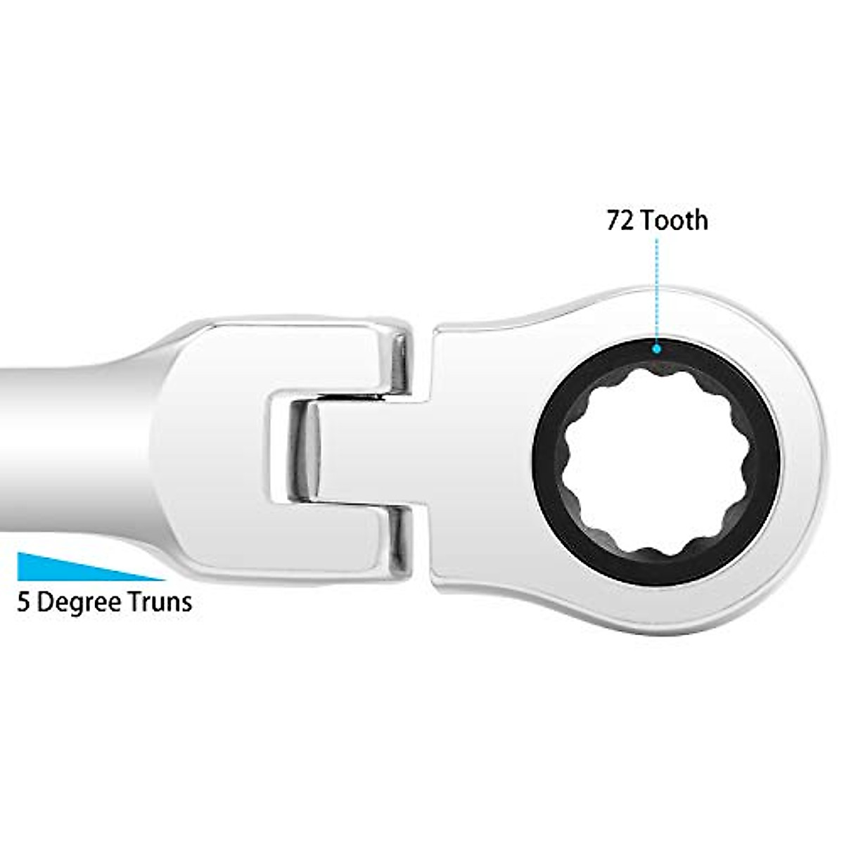 KINJOEK 2 PCS 7mm 12PT Flex Head Ratchet Wrench, Metric Ratcheting Wrench Set with 5° Movement and 72 Teeth for Projects with Tight Space