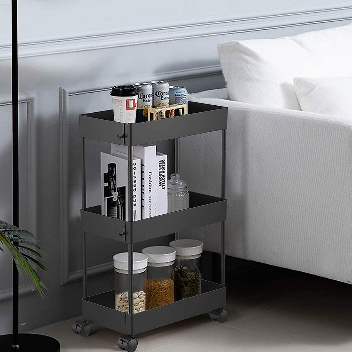3 Tier Storage Shelves,Mobile Shelving Unit Organize,Bathroom Organizers with Casters Wheels for Bathroom Kitchen Laundry Narrow Places