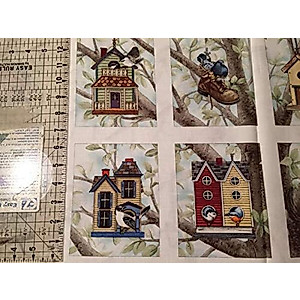 Alina Natetkova - Fabric Birdhouses Birds 12 (Squares 4 1/2" x 6") 1 Panel 22" x 22" Elizabeth