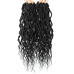 Faux Hair Goddess Locs Crochet Hair 6Packs 24Inch Pre-looped with Soft Curly Ends Dreadlocks Wavy Faux Crochet Locs Synthetic Braids Extensions 72strands(24'', 1B)