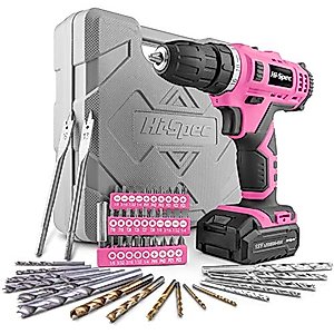 Hi-Spec 50 Piece 12V Pink Drill Driver & Multi Bit Set. High Speed Cordless & Rechargeable Electric Power Screwdriver & Drill for Household DIY. Complete in a Carry Case