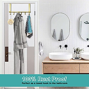 MGahyi Over The Door Hooks Hanger, Moving 6-Hooks,Over Door Towel Rack,Door Coat Hanger, Upgraded Long Arms for Bathroom Accessories (Gold)