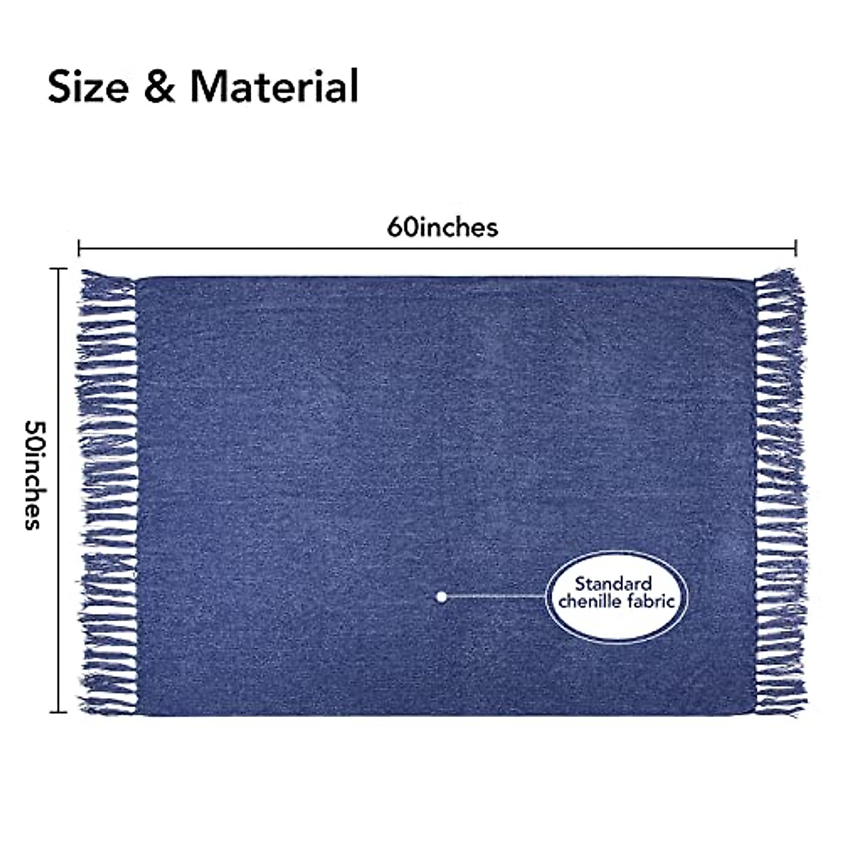 QUILTINA Super Value Fleece Throw Blankets for Couch, Lightweight Bed Blanket with Tassel for All Seasons, Spring/Summer Soft Blanket for Decoration & Outdoor Use (60'' x 50'' Blue)