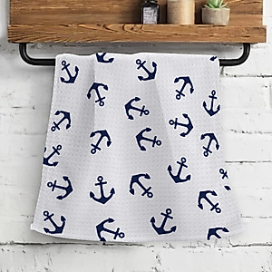 OHSUL Nautical Anchor Pattern Highly Absorbent Beach Towels Kitchen Towels Hand Towels Bath Towels,Anchor Sign Guest Towels Tea Towel for Bathroom Kitchen Hotel Gym Spa Decor,Ocean Lovers Gifts