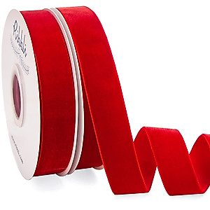 Ribbli 2 Rolls Red Velvet Ribbon,Christmas Ribbon for Gift Wrapping, Christmas Tree Decoration, Home Decor-Polyester Velvet 1 Inches Continuous10-Yard Per Roll,Total 20 Yard