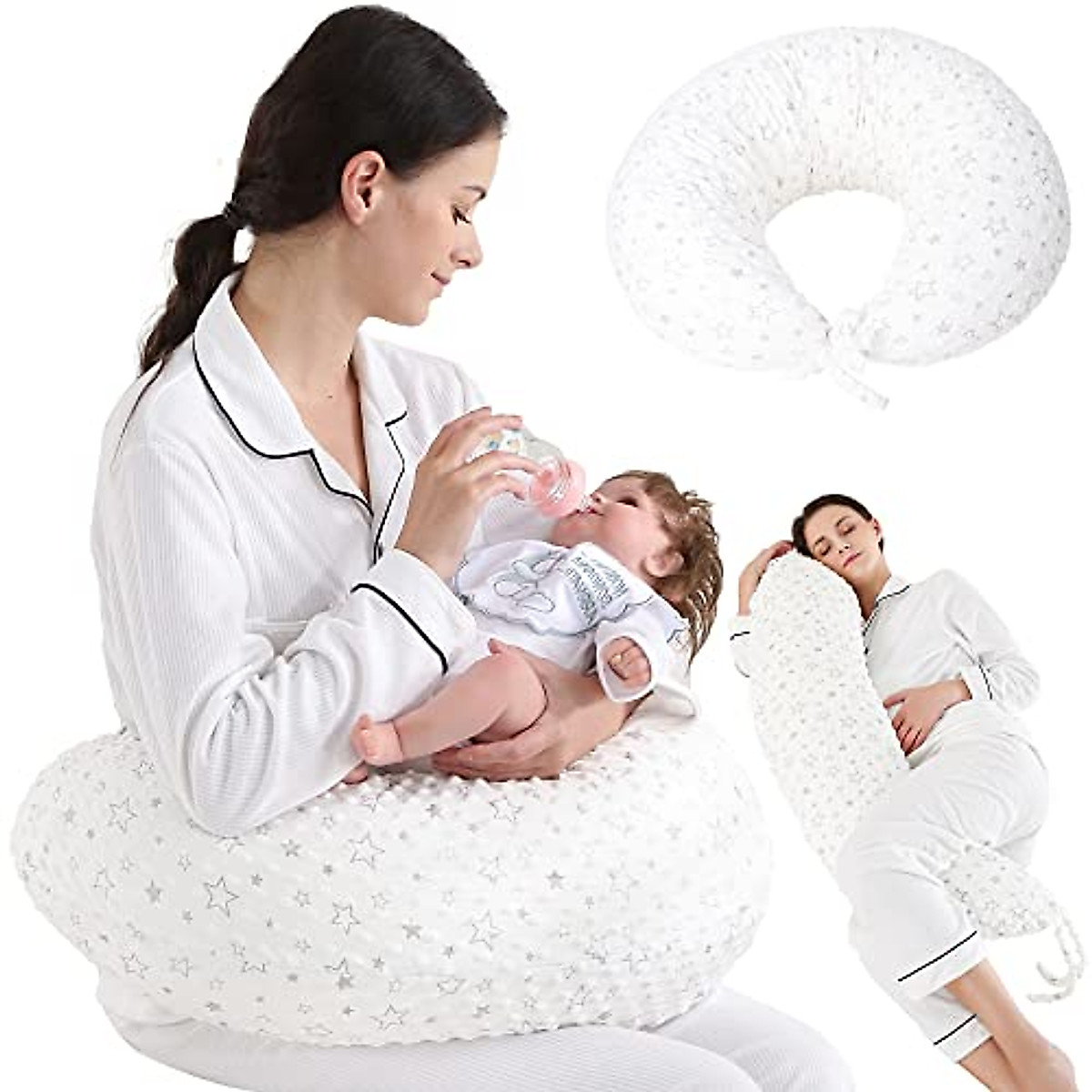 DancesCat Nursing Pillow, Original Plus Size Breastfeeding Pillows, Bottle Feeding,Baby Support, Tummy Time Pillow with Adjustable Waist Ties and Removable Cover- Gifts for Moms