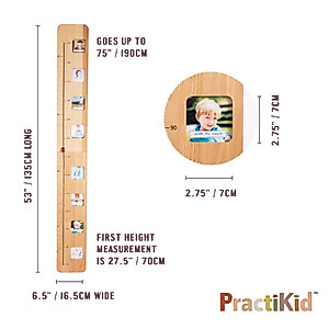 Kids Beech Wood Wall Growth Chart with Photo Windows. Capture Growth Milestones with Pictures. Neutral Wooden Decor Height Ruler Keepsake Gift for Babies, Boys or Girls