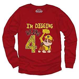 Paw Patrol Four Birthday Shirt Rubble Digging 4 Year Birthday Shirt Boy Red