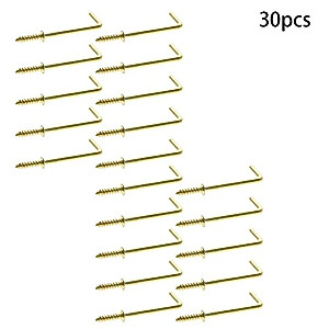 Yinpecly 30pcs 70mm Length Copper Plated Self-Tapping Right-Angle L Shape Screw Hook for Home, Workplace, Office Gold Tone