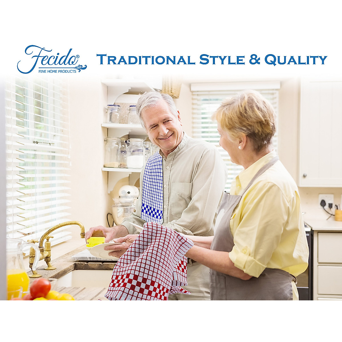 Fecido Classic Dark Kitchen Dish Towels with Hanging Loop - Heavy Duty Absorbent Dish Clothes - European Made 100% Cotton Tea Towels - Set of 4, Red