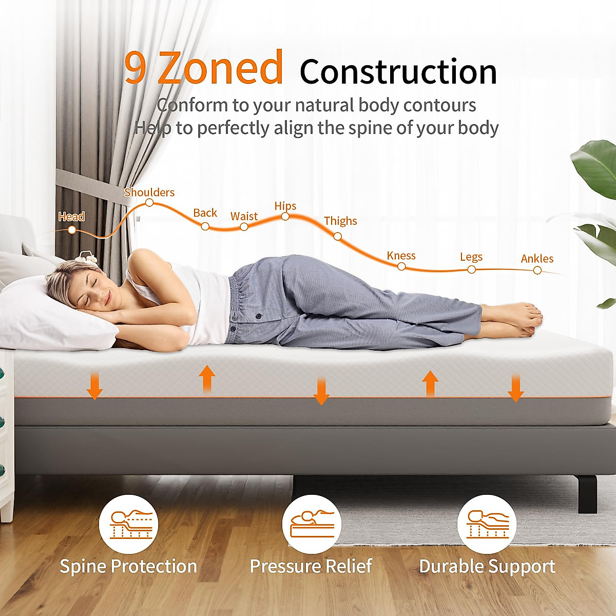 wowttrelax Queen Memory Foam Mattress 10 inch, 60''x78'', 2 Layer for More Supportive and Pressure Relief, Medium Firm Mattress, Soft Removable Cover Mattress Grey White