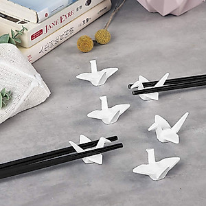 ChezMax Pack of 6 White Porcelain Crane Chopsticks Rest Set Spoon Forks Knives Tableware Rest Holder White