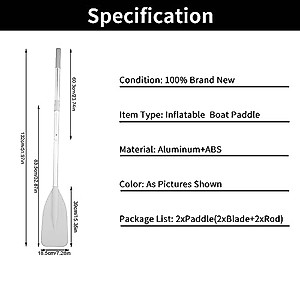 Keenso 2Pcs Inflatable Dinghy Oars, Silver Dinghy Paddle Boat Durable Paddles Plastic for Boat Canoe Water Marine Sports Rowing