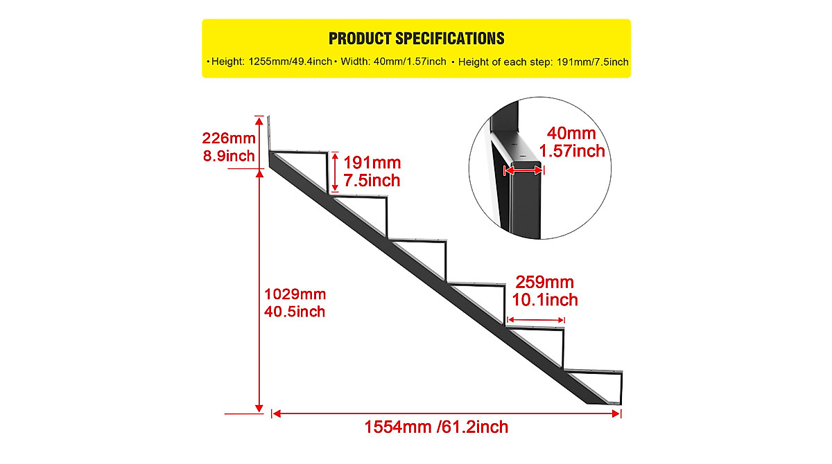 Doniks Steel Stair Step Riser -6 Step for Deck Height 49.4 Inches Metal ...