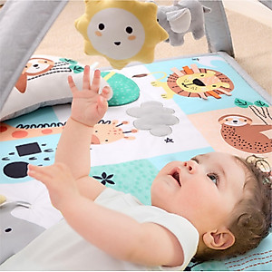 The Peanutshell Unisex Baby Play Gym & 7-in-1 Play Mat - Playmat Baby Toys 0-6, 6-12 Months Tummy Time Mat with Hanging Toys, Soft Padded Mat for Newborns, Infants - Safari