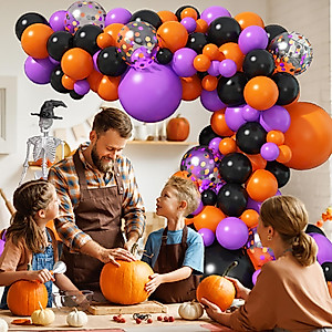 Jobkoo Black Purple Orange Balloon Arch Kit, Matte Orange Purple Black Balloon Garland Confetti Latex Balloons Orange Black Purple Helium Balloon for Happy Graduation Birthday Halloween Party Decor