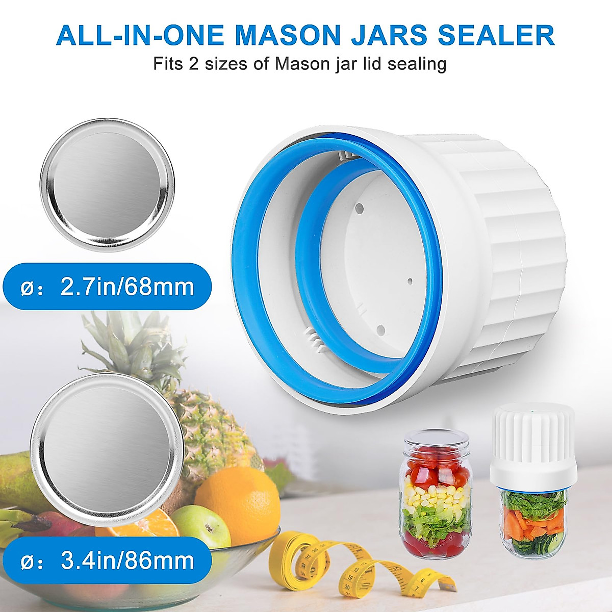 GVsmart Electric Mason Jar Vacuum Sealer, Canning Sealing Kit for Food Storage, Kitchen Gifts for Home, Vacuum Pump Mason Jar Sealer, Wide and Regular Mouth Mason Lids for Cans and Bottles